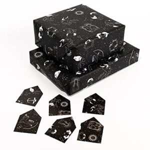 CENTRAL 23 - Black Wrapping Paper - Zodiac - Starsigns - 6 Sheets of Birthday Gift Wrap - Gothic Astrology - For Christmas - For Teenagers Men Women - Recyclable