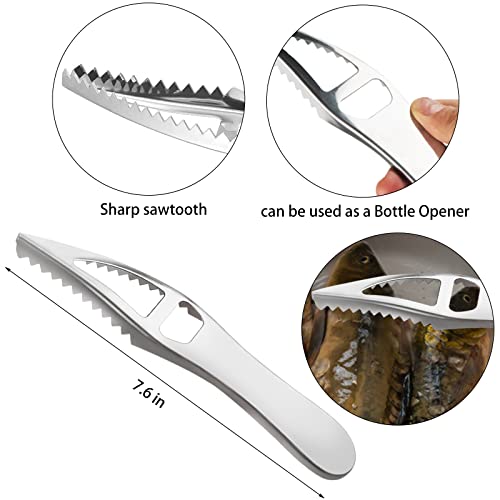 Openfly Fish Scaler Tool, Stainless Steel Fish Scaler Remover Fish Scraper Scaler with Sawtooth, Fish Skin Graters Fish Tweezers Fish Descaler Tool for Cleaning Fish