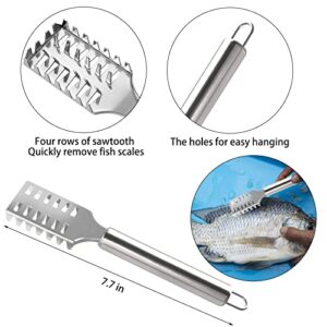 Openfly Fish Scaler Tool, Stainless Steel Fish Scaler Remover Fish Scraper Scaler with Sawtooth, Fish Skin Graters Fish Tweezers Fish Descaler Tool for Cleaning Fish