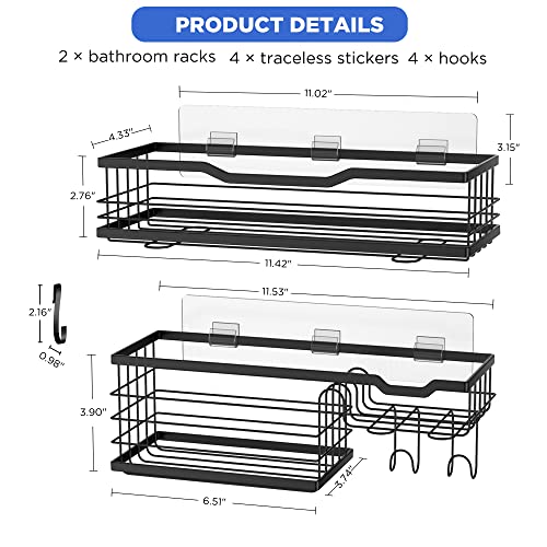 HBlife Shower Caddy 2 Pack Bathroom Shower Organizer, Adhesive Shower Caddy with 4 Hooks and Soap Dish, No Drilling Stainless Steel Shower Shelves for Inside Shower, Shampoo Holder for Shower Wall