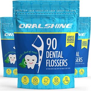 2-in-1 dental floss picks for teeth | mint dental floss sticks | glide dental floss technology | tooth floss for adults | picks dental flossers | tooth floss dental | 3x90 count (270 gum floss picks)