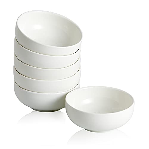 Swuut Ceramic Pinch Bowls,2.5 oz Mini Bowls Set,Dipping Soy Sauce Dish Bowls,Set of 6 (White)