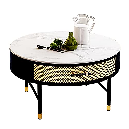 ZYWH Coffee Table Round White Marble Table top Desk Modern Cocktail Table for Living Room, Sofa Table, Office Table, Elegant Table (D:21.6 inch Round)