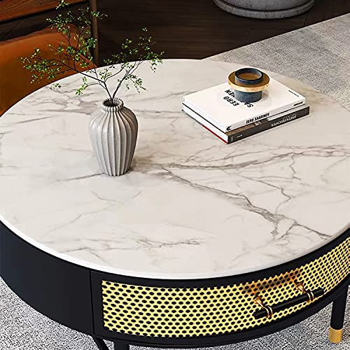 ZYWH Coffee Table Round White Marble Table top Desk Modern Cocktail Table for Living Room, Sofa Table, Office Table, Elegant Table (D:21.6 inch Round)