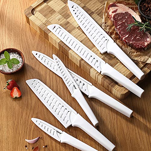 Zusisuy White Professional Kitchen Knife Chef Set, Kitchen Knife Set Stainless Steel, Kitchen Knife Set Dishwasher Safe with Sheathes