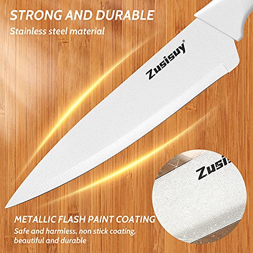 Zusisuy White Professional Kitchen Knife Chef Set, Kitchen Knife Set Stainless Steel, Kitchen Knife Set Dishwasher Safe with Sheathes