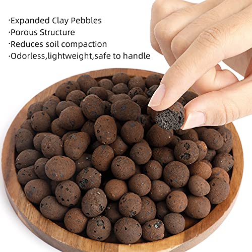 Boniosz 2 Liters Leca Expanded Clay Pebbles 0.4''-0.7'' Grow Media Porous Stones Natural Clay Aggregate Pellet Ventilation Drainage Water Purification Ceramsite for Hydroponics, Orchids, Aquaponics