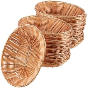 funsuei 18 pack 9 x 6 x 2.3 inches oval poly wicker bread baskets, food serving baskets, handmade woven pantry organizer for storing bread, vegetables, fruits, snacks and crafts, natural