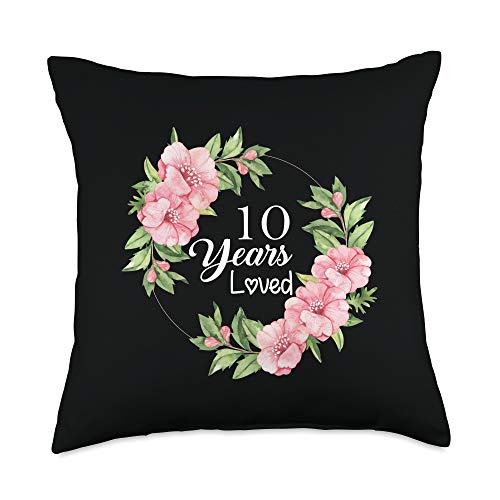 Flowers Design Gifts for 10 Years Old Girls, Boys 10 Years Loved Cool Flowers Pattern Girls 10th Birthday Throw Pillow, 18x18, Multicolor