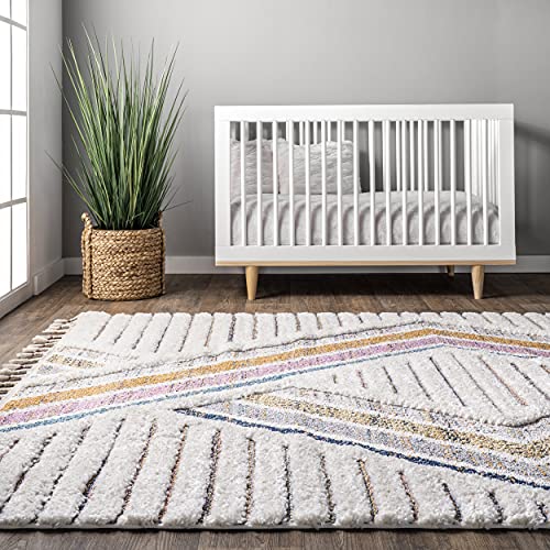 nuLOOM Angela High-Low Modern Diamond Tassel Area Rug, 6' 7" x 9', Beige