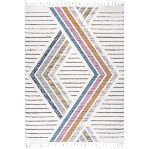 nuLOOM Angela High-Low Modern Diamond Tassel Area Rug, 6' 7" x 9', Beige