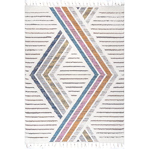 nuLOOM Angela High-Low Modern Diamond Tassel Area Rug, 6' 7" x 9', Beige