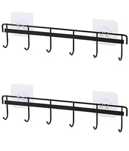 2pack of wall hooks mount coat hat hook black rack with 6 hooks coffee cup and mug rack key hanger clothes holder coffee mug holder kitchen bathroom housekeeper home organizer door hook (2, black)