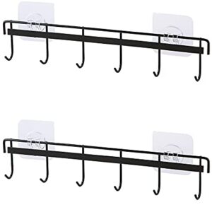 2Pack of Wall Hooks Mount Coat Hat Hook Black Rack with 6 Hooks Coffee Cup and Mug Rack Key Hanger Clothes Holder Coffee Mug Holder Kitchen Bathroom Housekeeper Home Organizer Door Hook (2, Black)