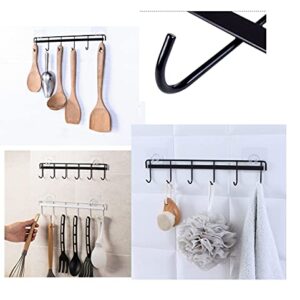 2Pack of Wall Hooks Mount Coat Hat Hook Black Rack with 6 Hooks Coffee Cup and Mug Rack Key Hanger Clothes Holder Coffee Mug Holder Kitchen Bathroom Housekeeper Home Organizer Door Hook (2, Black)