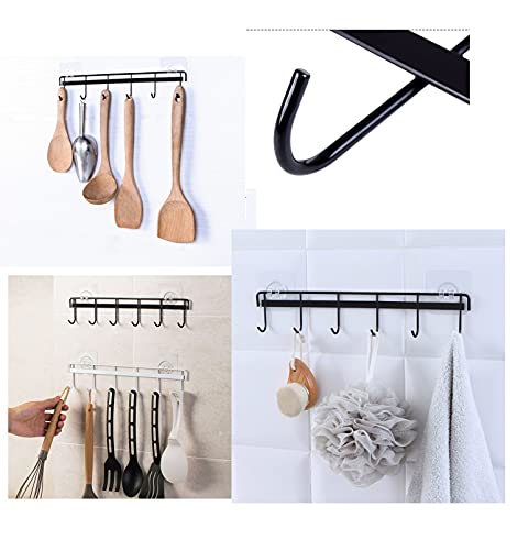 2Pack of Wall Hooks Mount Coat Hat Hook Black Rack with 6 Hooks Coffee Cup and Mug Rack Key Hanger Clothes Holder Coffee Mug Holder Kitchen Bathroom Housekeeper Home Organizer Door Hook (2, Black)