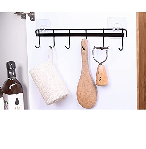 2Pack of Wall Hooks Mount Coat Hat Hook Black Rack with 6 Hooks Coffee Cup and Mug Rack Key Hanger Clothes Holder Coffee Mug Holder Kitchen Bathroom Housekeeper Home Organizer Door Hook (2, Black)