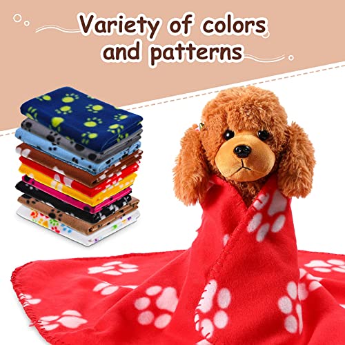 10 Pieces Pet Blankets with Paw Print Dog Cat Soft Fleece Blankets Sleep Mat Pad Bed Cover for Kitten Puppy and Other Small Animals, 24 x 28 Inch (Vibrant Color)