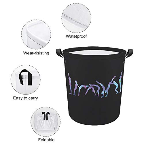 Back Handspring Progression Silhouette Gymnastics Laundry Basket Hamper Bag Dirty Clothes Storage Bin Waterproof Foldable Collapsible Toy Organizer for Office Bedroom Clothes Toys Gift Basket