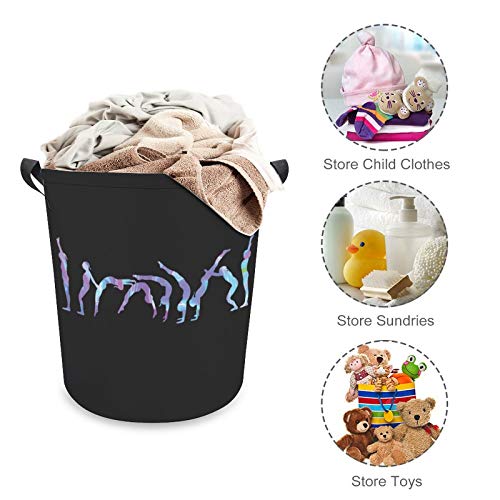 Back Handspring Progression Silhouette Gymnastics Laundry Basket Hamper Bag Dirty Clothes Storage Bin Waterproof Foldable Collapsible Toy Organizer for Office Bedroom Clothes Toys Gift Basket