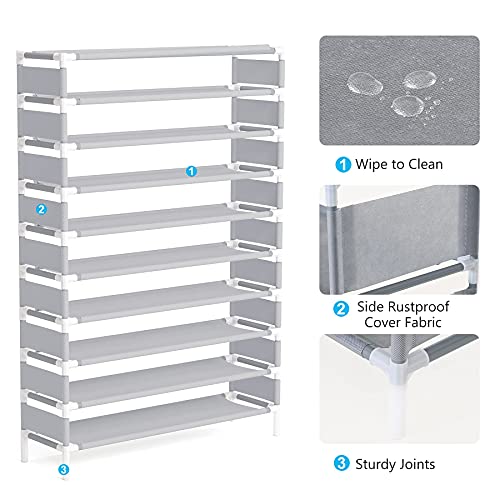 Tribesigns 10 Tiers Shoe Rack, Large Capacity Shoe Organizer, Shoe Shelf for 50 Pair, Large Shoe Rack, Extra Large Shoe Shelf