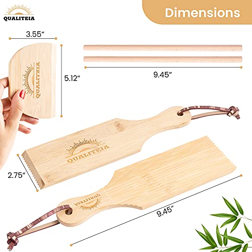 Qualiteia Gnocchi Board Set for Rolling Dough - 2 Pcs Paddles Rollers 1 Pc Cutter Authentic Pasta Shaper Tools Butter Maker Garganelli Cavatelli Tortellini Cavarola Roller Great Cutlery Gift, 9