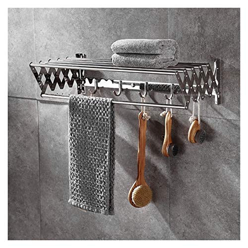 ZCXBHD Stainless Steel Telescopic Wall Mounted Drying Rack Rust-Proof and Space-Saving Wall Mounted Folding Drying Rack for Laundry Bathroom (Size : 58cm)