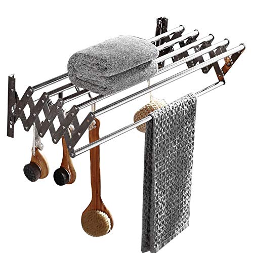 ZCXBHD Stainless Steel Telescopic Wall Mounted Drying Rack Rust-Proof and Space-Saving Wall Mounted Folding Drying Rack for Laundry Bathroom (Size : 58cm)