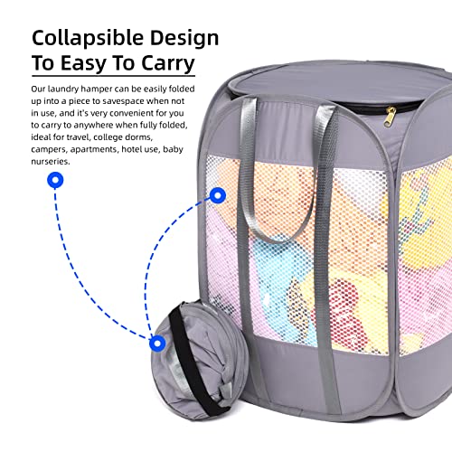 1.5 Loads, Pop-up Laundry Hamper with Extended, Thickened and Reinforced Handles, Tear Proof, Laundry Basket with Zipper Lid, Use YKK Zipper, Honey Comb Mesh, Breathable, 14.9"*14.9"*21.6" (white)