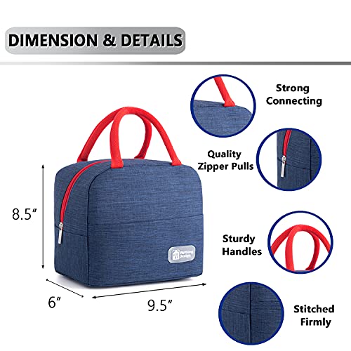 ZVOSOO Insulated Lunch Bags for Women and Men, Reusable Lunch Boxes, Waterproof Tote Bag,Multi-Pocket Lunch Containers for Work, Office, Picnic, Outdoor (Navy Blue)