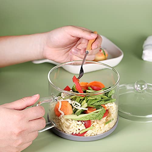 CZFWin Glass Soup Bowl with Lid and Handle, 47 FL OZ Glass Ramen Noodle Bowl Microwave Safe, Clear Glass Simmer Pot for Cooking on Stove