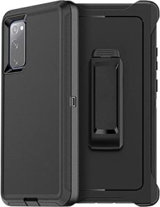 case for samsung galaxy s20 fe 5g (2020) heavy duty shockproof drop-proof triple layer defense cover 6.5” (black with belt clip), black