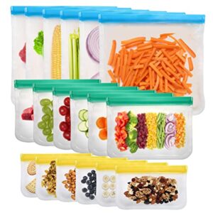 reusable food storage bags, 18 pack bpa free reusable freezer bags, leakproof storage bag for food (6 reusable gallon bags & 6 reusable sandwich bags & 6 reusable snack bags)