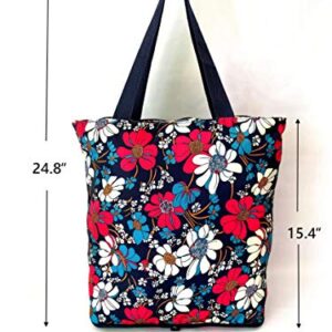 Konish Reusable Foldable Grocery Bags Folding Shopping Tote with Zipper(Blue Floral)