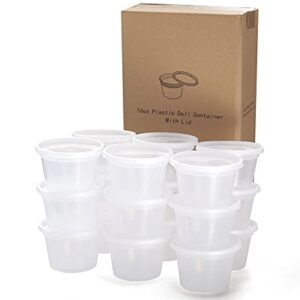 Generic Food Storage Container 48 Set Deli Containers With Lids Reusable Plastic Small Soup Bowls Salad Cups Leakproof Safe BPA Free For freezer Dishwasher Microwave(16 oz)