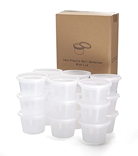 Generic Food Storage Container 48 Set Deli Containers With Lids Reusable Plastic Small Soup Bowls Salad Cups Leakproof Safe BPA Free For freezer Dishwasher Microwave(16 oz)