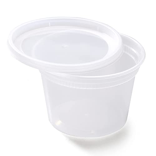 Generic Food Storage Container 48 Set Deli Containers With Lids Reusable Plastic Small Soup Bowls Salad Cups Leakproof Safe BPA Free For freezer Dishwasher Microwave(16 oz)