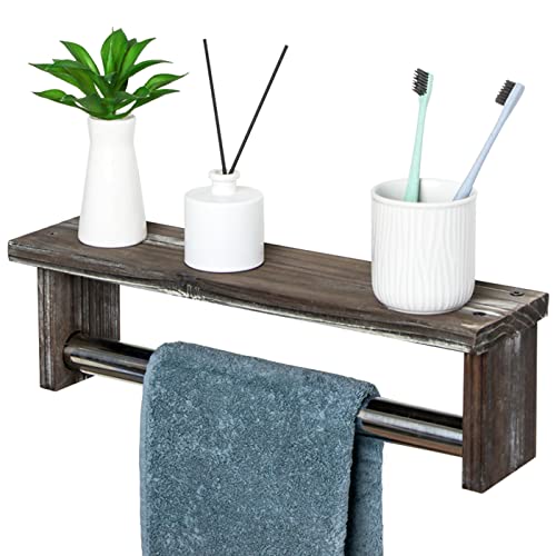 J JACKCUBE DESIGN Set of 2 Rustic Bathroom Towel Rack Shelf, Floating Shelves Organizer Stainless Towel Bar Hanger Farmhouse Décor Over Toilet - MK608AA