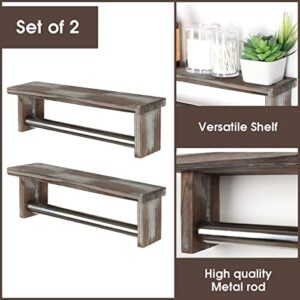 J JACKCUBE DESIGN Set of 2 Rustic Bathroom Towel Rack Shelf, Floating Shelves Organizer Stainless Towel Bar Hanger Farmhouse Décor Over Toilet - MK608AA