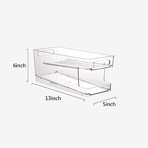 DAOGUAN Soda Can Organizer PET Double-Layer Automatic Roll-Off Refrigerator Organizer Bins with Handle for Fridge Freezer Cabinets Countertop, Clear, 13.6inch*5.31inch*6.02inch (VXORWB44GG2R04MP12A)