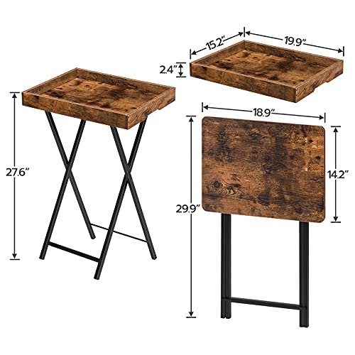 HOOBRO TV Tray Table, Folding Table with Removable Serving Tray, Stable TV Tray Snack Table for Small Space, Portable End Table, for Snacks and Meals in Living Room, Rustic Brown BF29BZ01