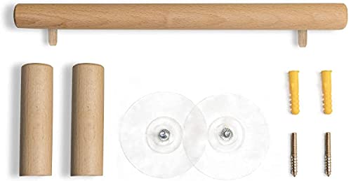 Premium Self-Adhesive Natural Beech Wood Towel Rack/Paper Towel Holder, Stick on Wall Towel Bar/Paper Towel Hanger for Bathroom/Kitchen - (Self-Adhesion & Drilling Installation)