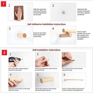 Premium Self-Adhesive Natural Beech Wood Towel Rack/Paper Towel Holder, Stick on Wall Towel Bar/Paper Towel Hanger for Bathroom/Kitchen - (Self-Adhesion & Drilling Installation)