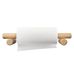 Premium Self-Adhesive Natural Beech Wood Towel Rack/Paper Towel Holder, Stick on Wall Towel Bar/Paper Towel Hanger for Bathroom/Kitchen - (Self-Adhesion & Drilling Installation)