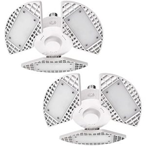 luxrite 2-pack led garage light 80w, 8000 lumens, deformable led garage lights, 5000k bright white, 3 panel led garage light, e26 screw in shop light, adjustable garage light, damp rated, etl listed