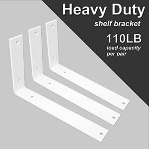 Shelf Brackets 10 Inch Wall Brackets L Brackets 8PCS Heavy Duty Brackets for Shelves Metal White Rustic Industrial Brackets for DIY Opening Shelves Project Hardware Included