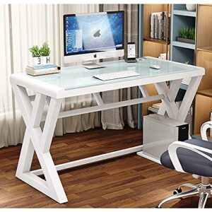 samery computer desk, 55.1 inch modern simple office desk computer table study gaming writing desk for home office, glass top/metal frame, black