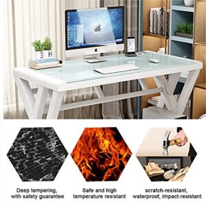 SAMERY Computer Desk, 55.1 Inch Modern Simple Office Desk Computer Table Study Gaming Writing Desk for Home Office, Glass Top/Metal Frame, Black