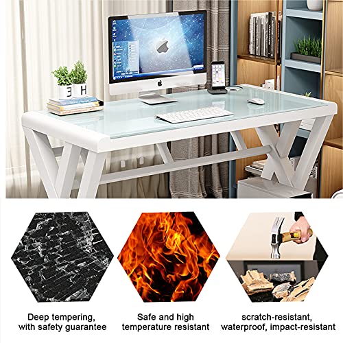 SAMERY Computer Desk, 55.1 Inch Modern Simple Office Desk Computer Table Study Gaming Writing Desk for Home Office, Glass Top/Metal Frame, Black