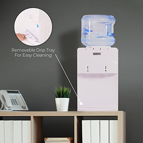 Igloo Top Loading Hot and Cold Water Dispenser - Water Cooler for 5 Gallon Bottles and 3 Gallon Bottles - Includes Child Safety Lock - Water Machine Perfect for Home, Office, & More - White Countertop